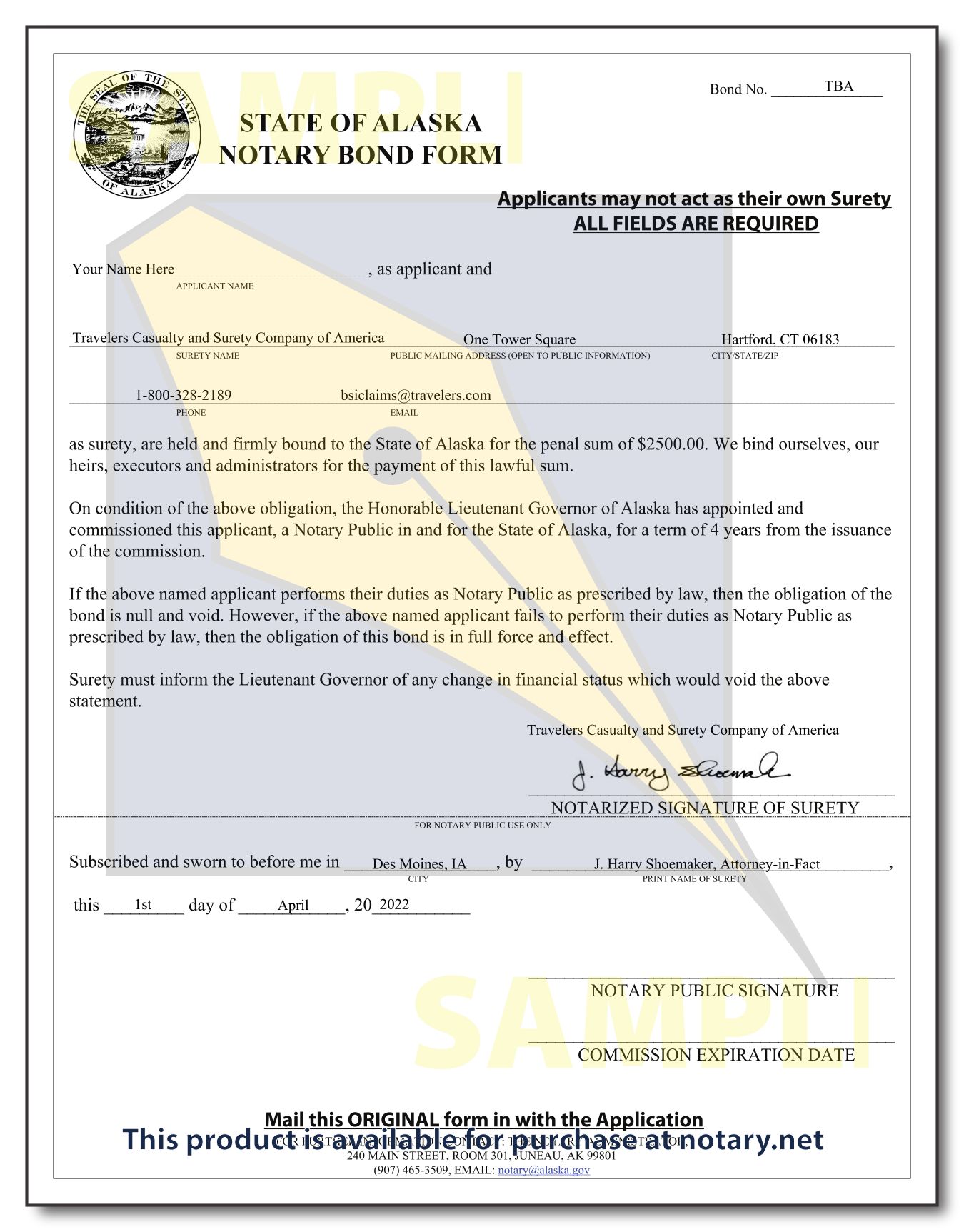 Alaska Notary Bond ($2,500) » Notary.net
